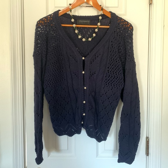 Vintage | Sweaters | Vintage Rafferty Navy Knit Pearl Button Cardigan ...